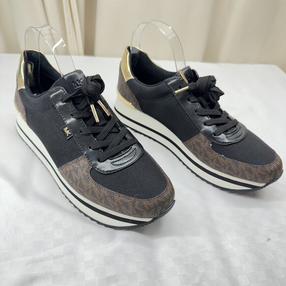 Michael Kors | Shoes | Michael Kors Monique Mk Logo Signature Brown ...